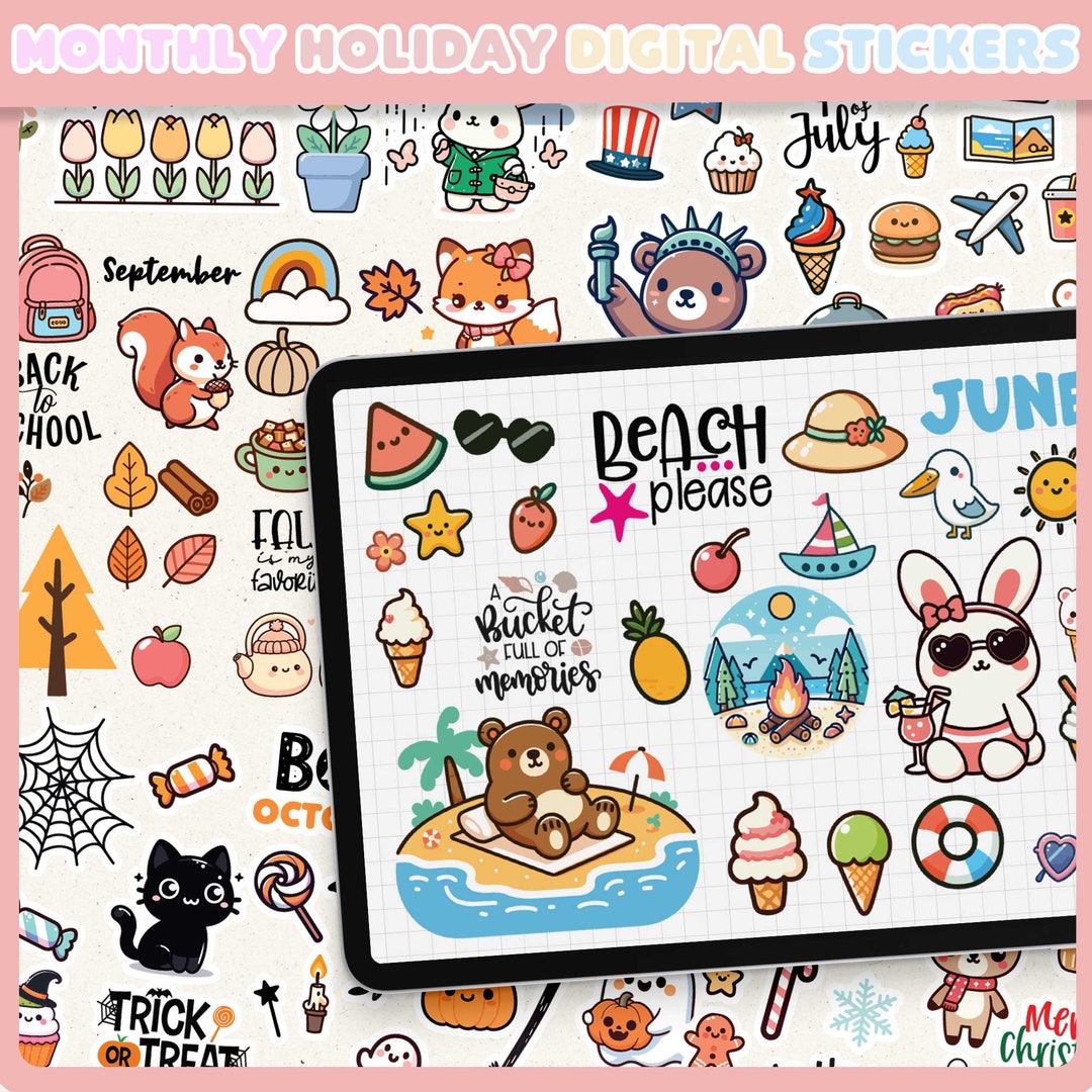 Monthly Holiday Goodnotes Stickers Cute Digital Note Stickers Summer ...