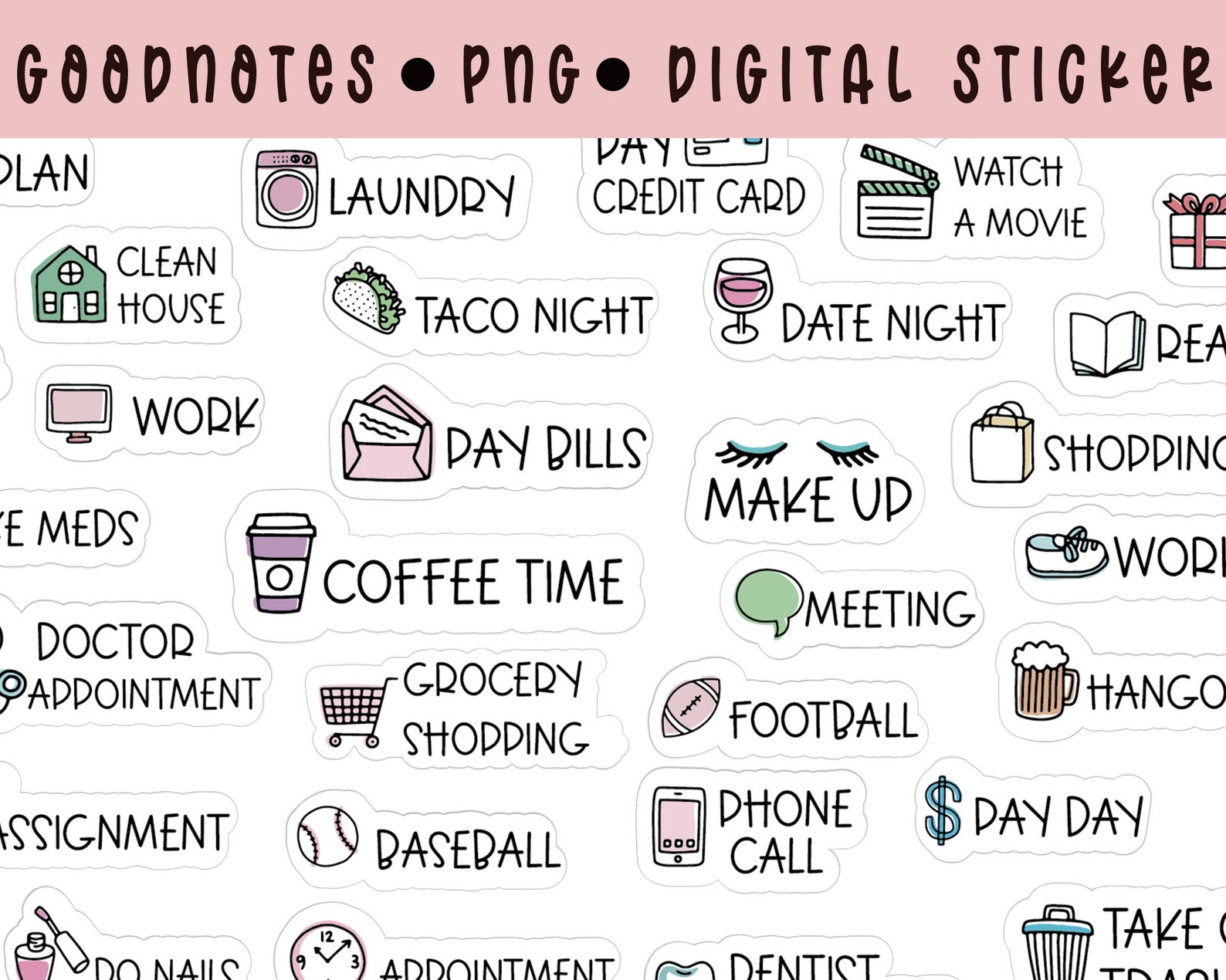 Everyday Life Icon Goodnotes Stickers | Notability Digital Stickers ...