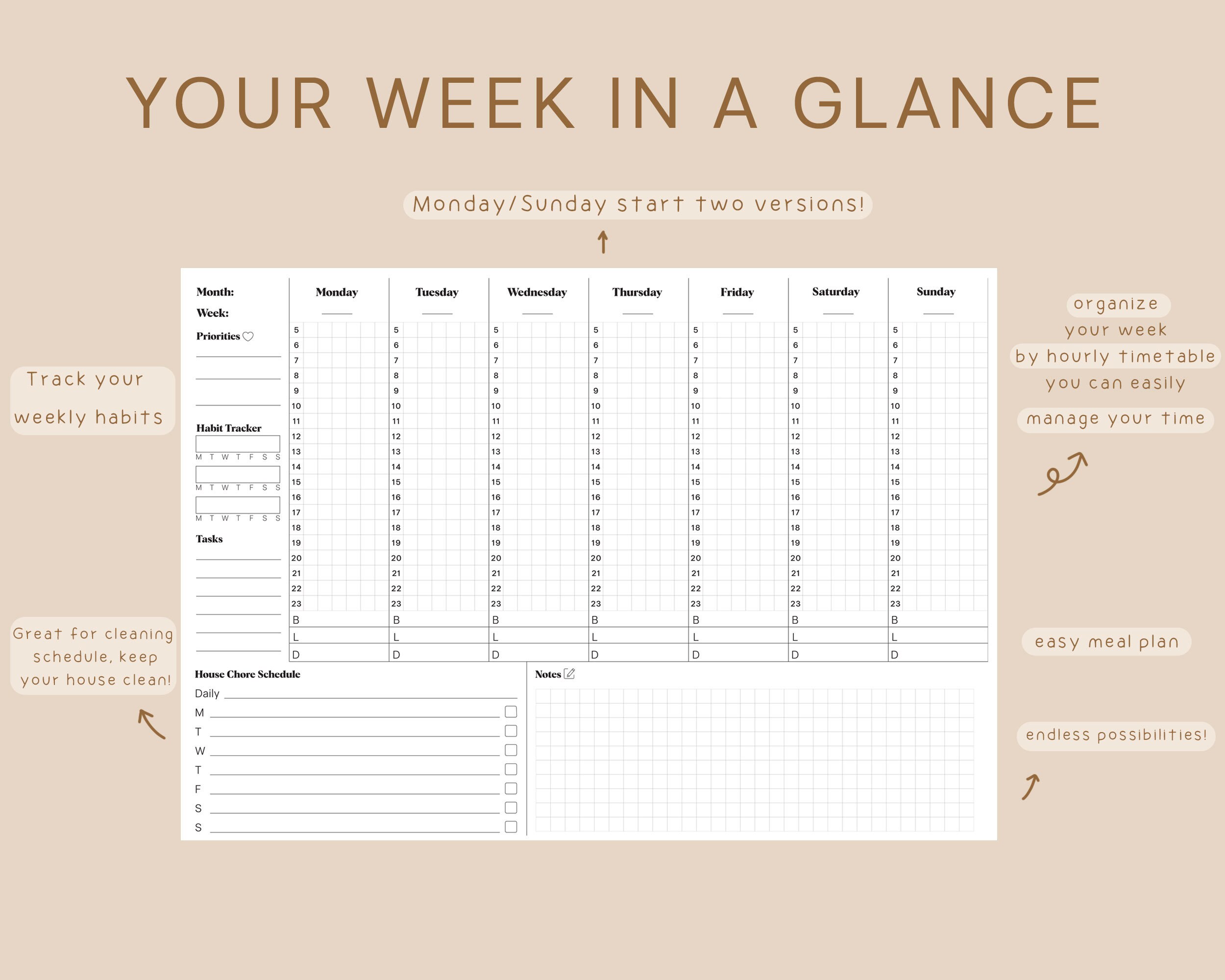 Undated Weekly Plan Template PDF | Goodnotes | Printable | Meal Plan ...