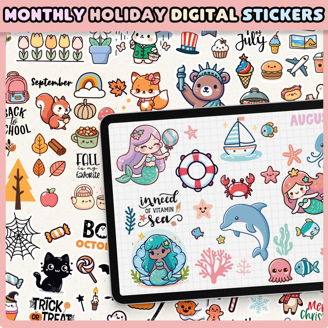 Monthly Holiday Goodnotes Stickers Cute Digital Note Stickers Summer ...