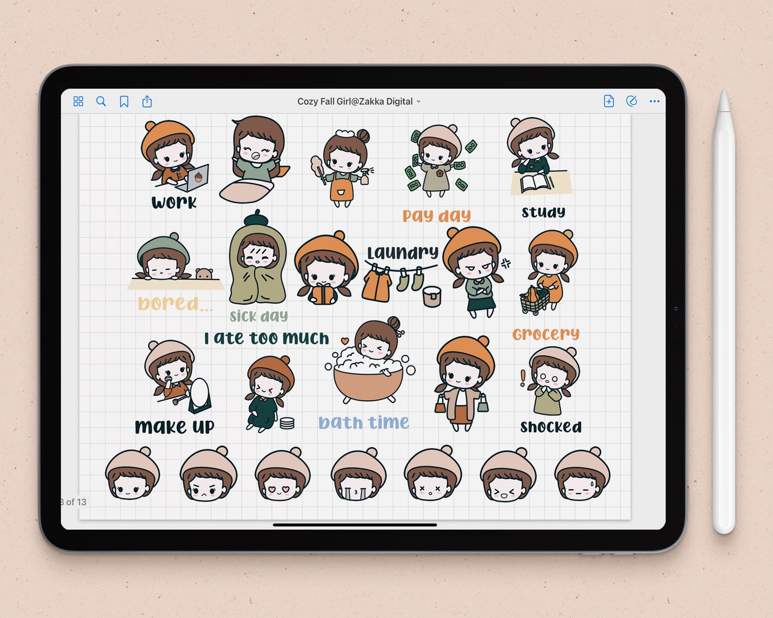 Cozy Fall Digital Stickers Chibi Girl Goodnotes Stickers - Etsy