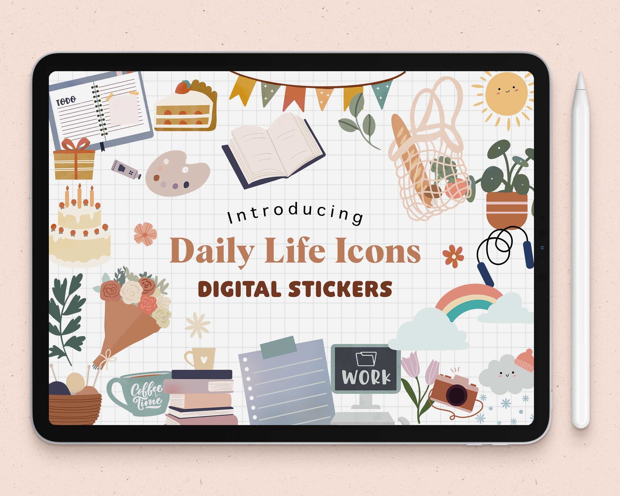 Daily Life Icon Digital Stickers Goodnotes Stickers Work - Etsy