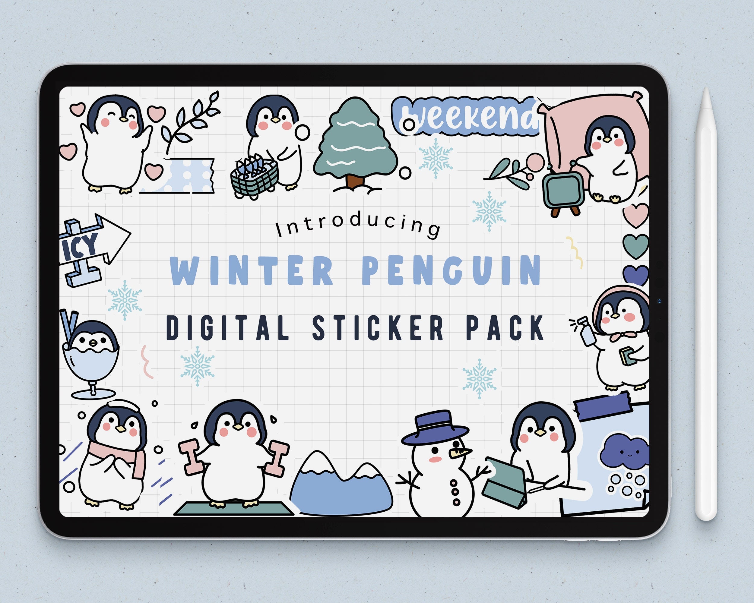Winter Penguin Goodnotes Stickers | Kawaii Digital Sticker Pack Penguin ...