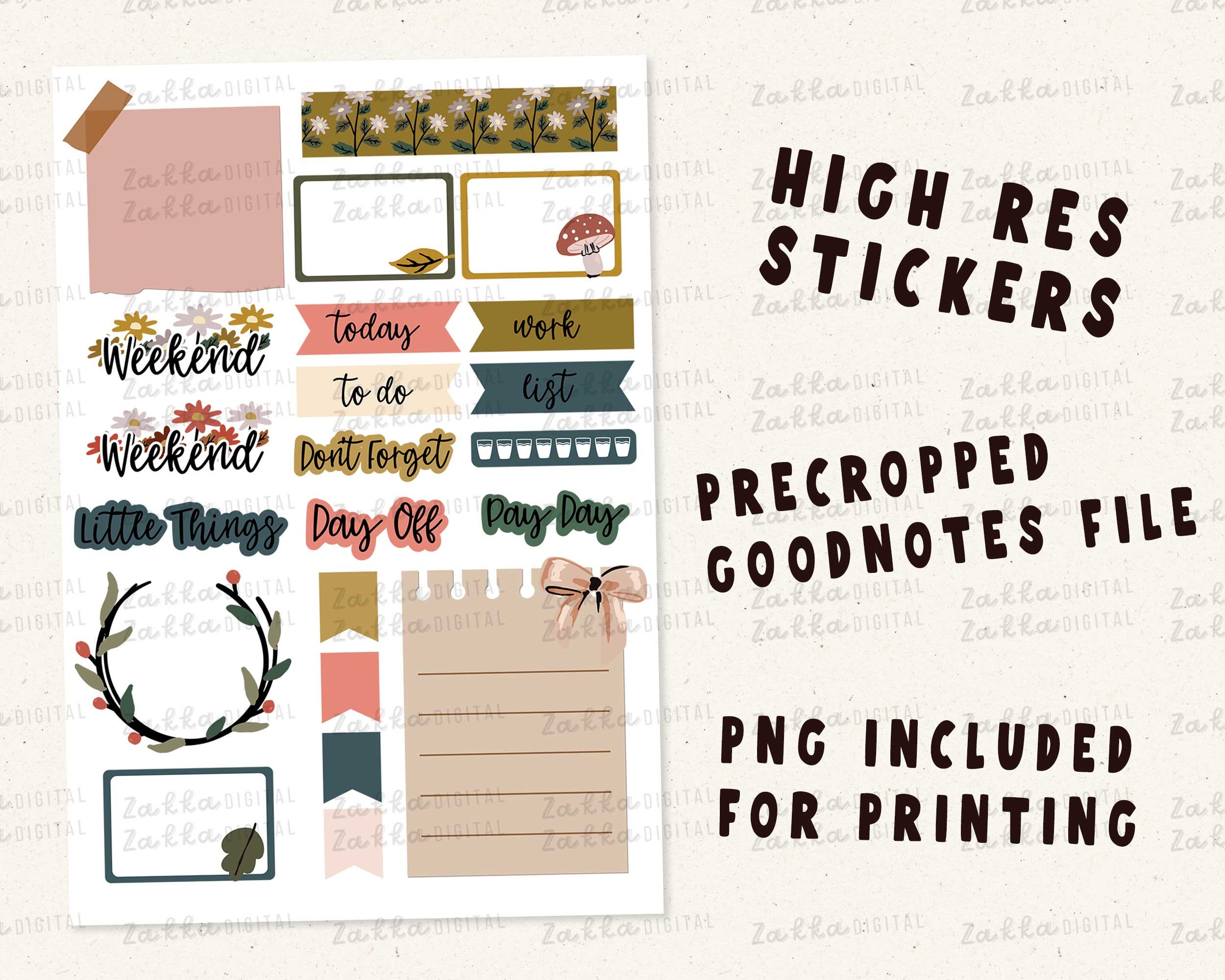 Goodnotes Stickers Floral Cute Hand Drawn Digital Stickers - Etsy