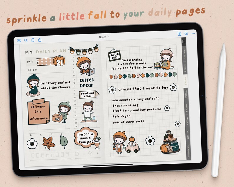 Cozy Fall Digital Stickers Chibi Girl Goodnotes Stickers - Etsy