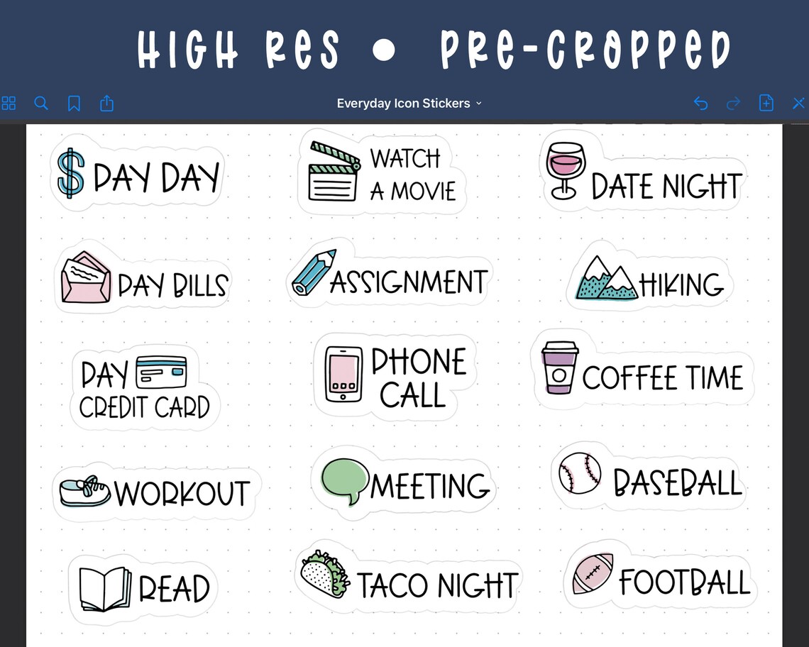 Everyday Life Icon Goodnotes Stickers | Notability Digital Stickers ...