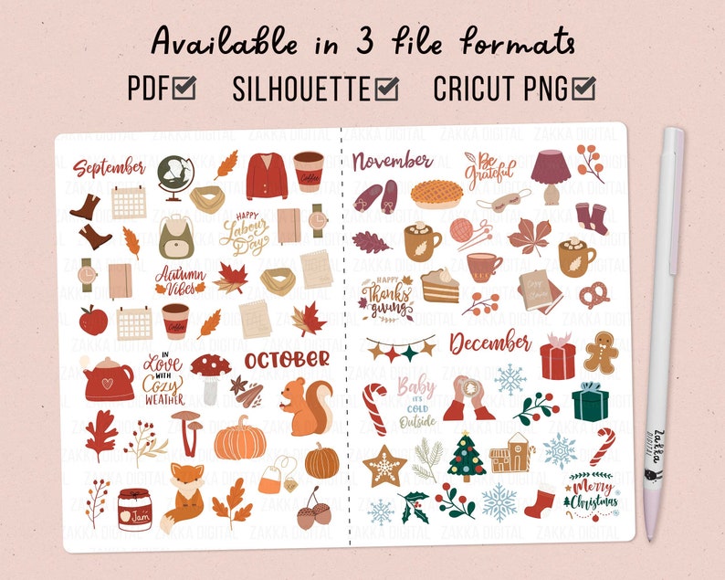 Yearly Holiday Printable Planner Stickers | Printable Journal Stickers ...
