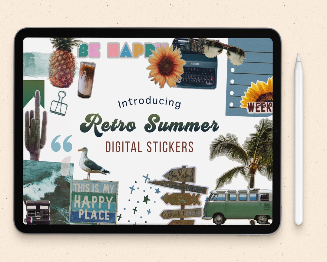 Retro Summer Digital Sticker Pack | Vintage Goodnotes Stickers | June ...