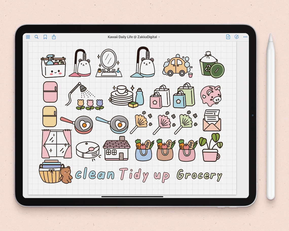 Cute Daily Icon Digital Stickers Goodnotes Stickers School - Etsy