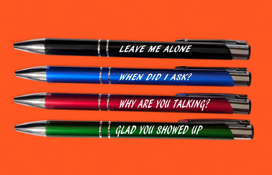 Set of 12 Laser Engraved Ballpoint Pens | Sarcastic Office Quotes for ...