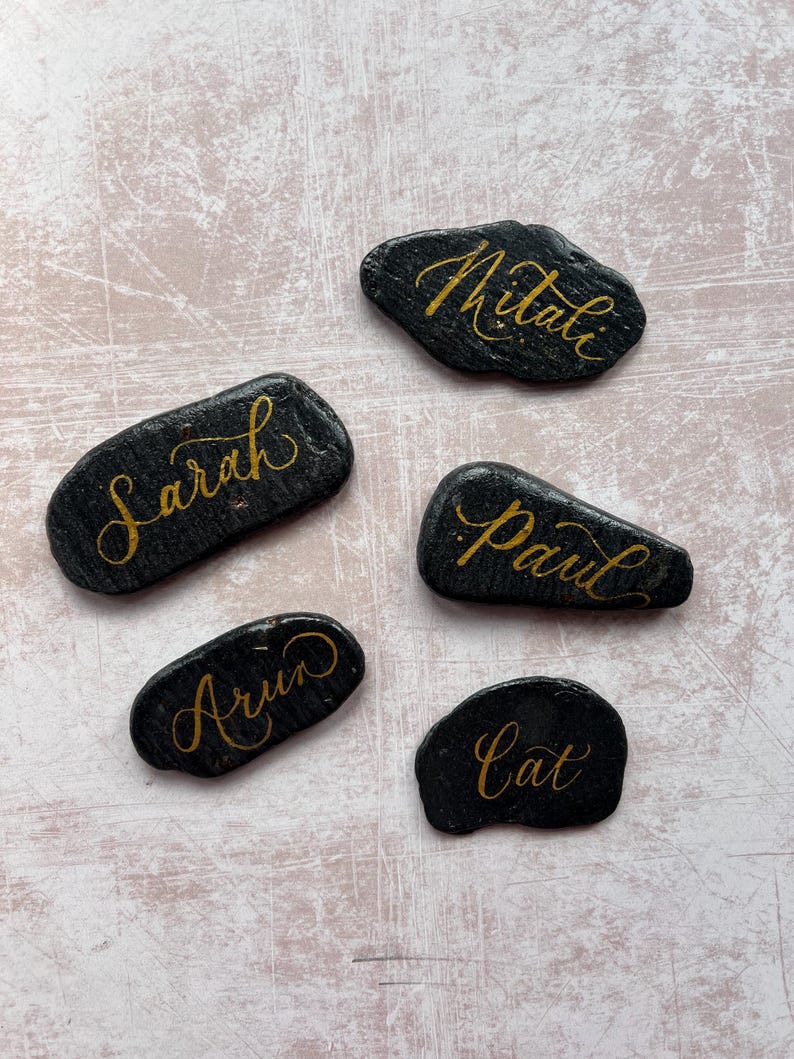 Handwritten Natural Stone Place Cards: Wedding Table Names & Favors - Etsy