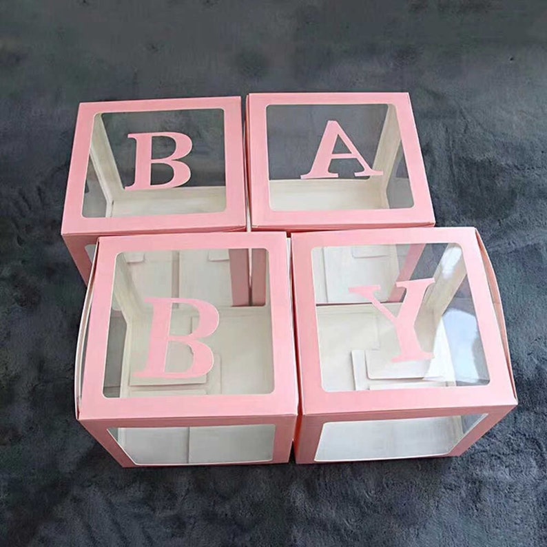 BABY Balloons Clear Box Cube Gift Boxes Birthday Baby Shower Party 4pcs ...