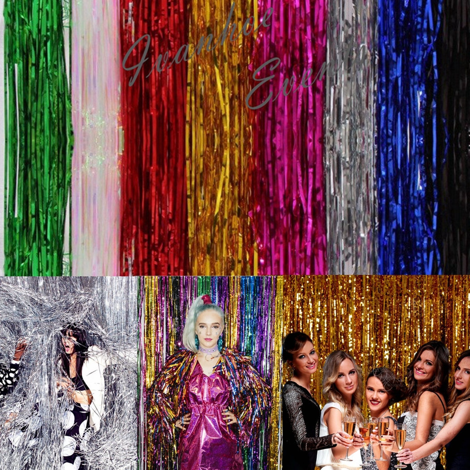 1m X 1m Metallic Foil Tinsel Curtain Party Backdrop Decor Event ...