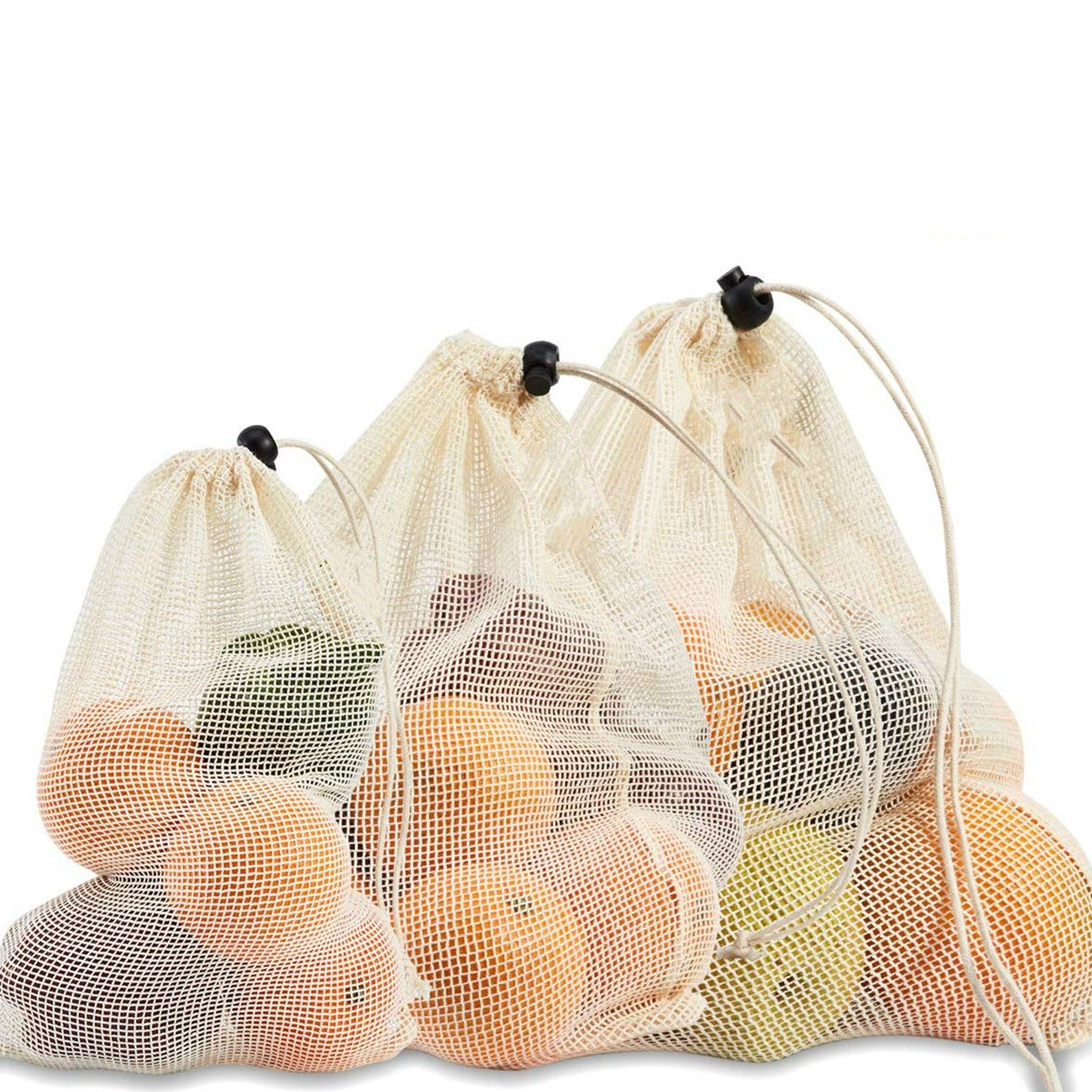 Organic Cotton Mesh Produce Bags for Food Storage Grocery Shopping Stay ...