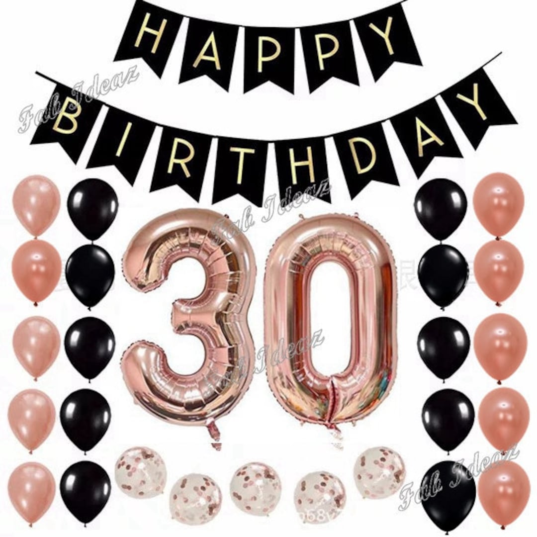 30th Black Rose Gold Birthday Pack 30 Thirtieth Garland Balloons ...
