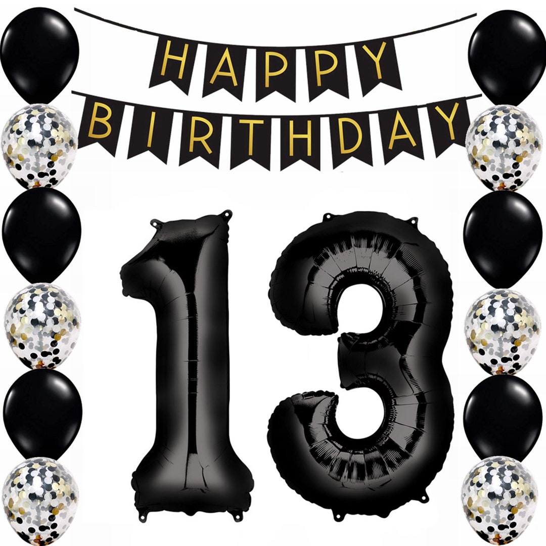 13th Black Gold Thirteen Birthday Pack 13 Garland Balloons Decorations ...