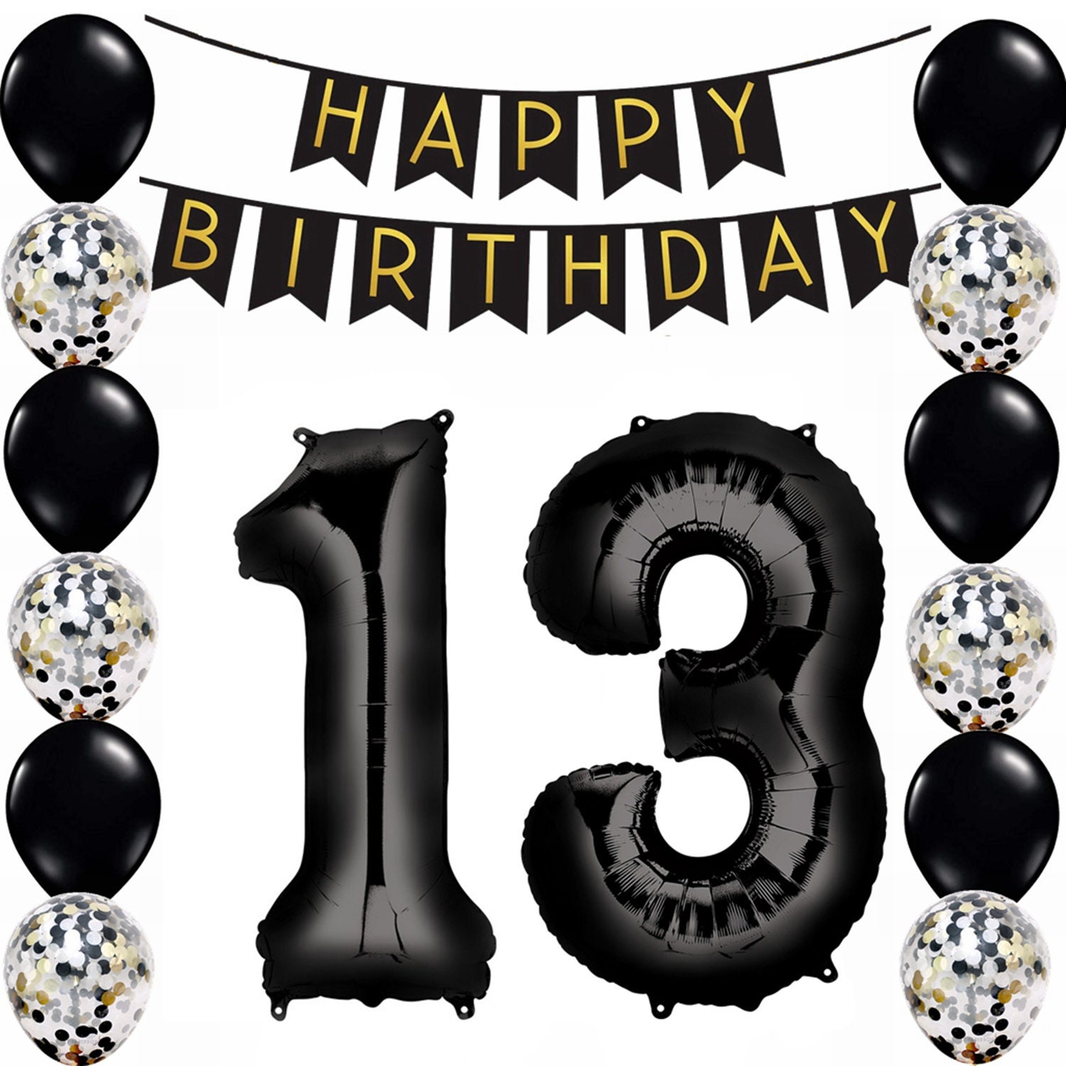13th Black Gold Thirteen Birthday Pack 13 Garland Balloons - Etsy