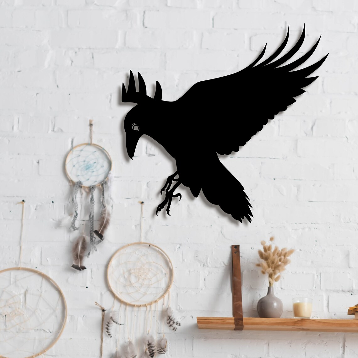 Metal wall art Raven Crow Home decor Flying bird Metal sign | Etsy