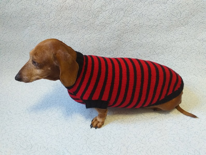 Red With Black Stripes Dog Knitted Sweater Clothes for - Etsy