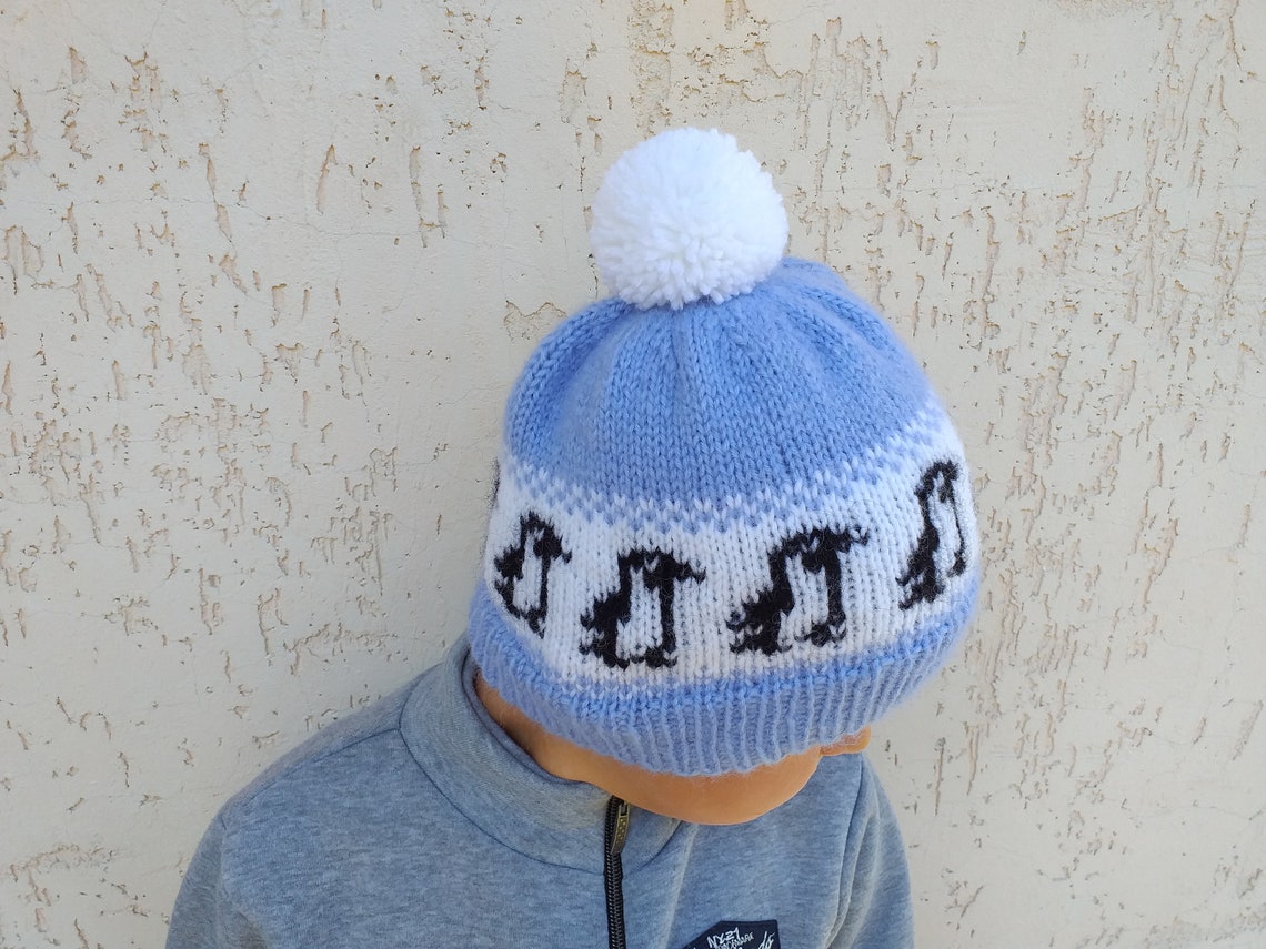 Penguins winter hat for woman with pompom | Etsy