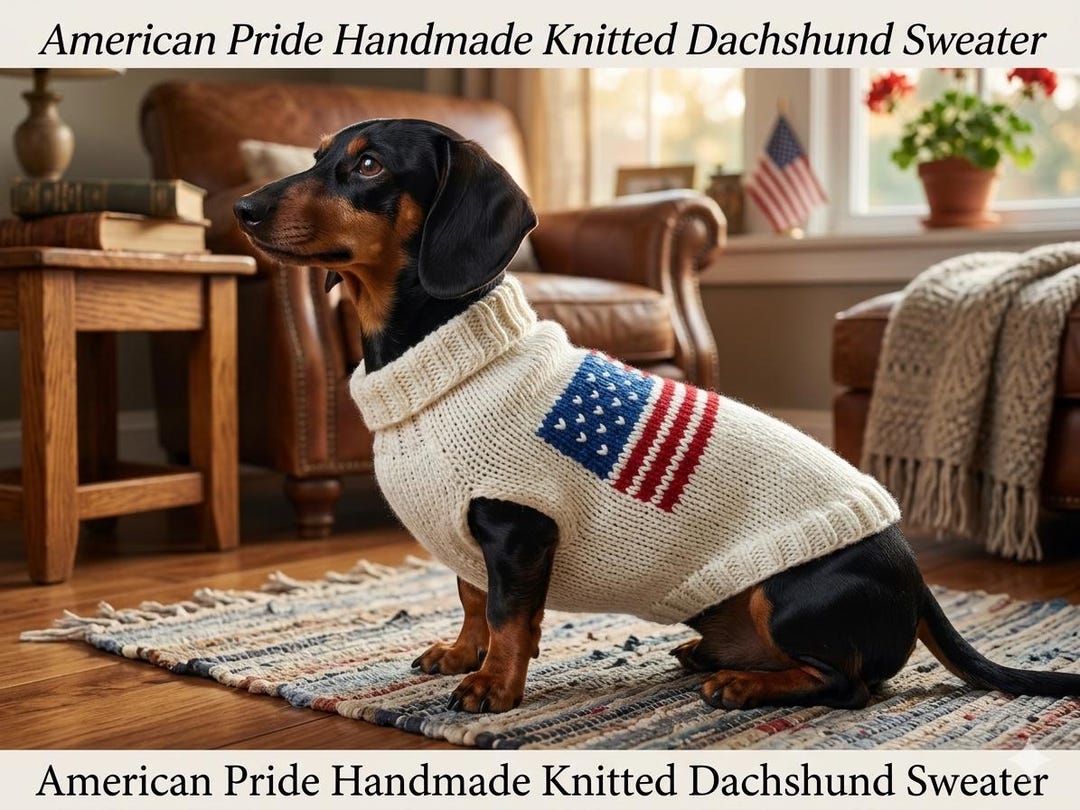 Patriotic Dachshund Sweater – Hand Knitted USA Flag Dog Jumper ...