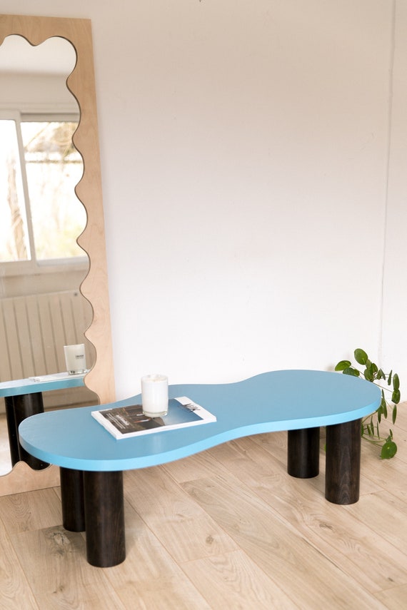 Wooden Coffee Table With Organic Shape and Two tone Customizable Color Lacquer Finish Etsy UK