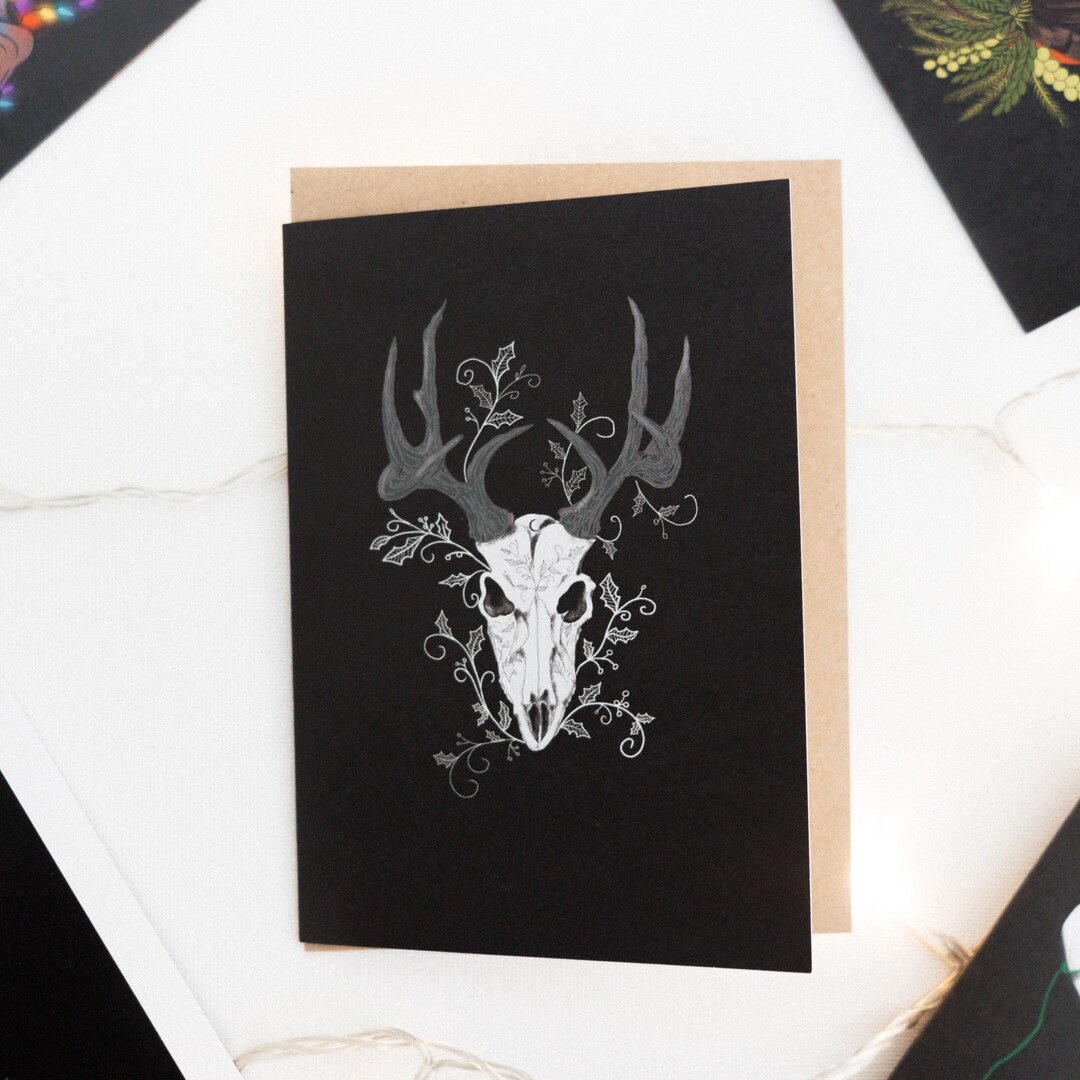 Gothic Reindeer Skull Christmas Card - Alternative Yule Festive Card - Etsy