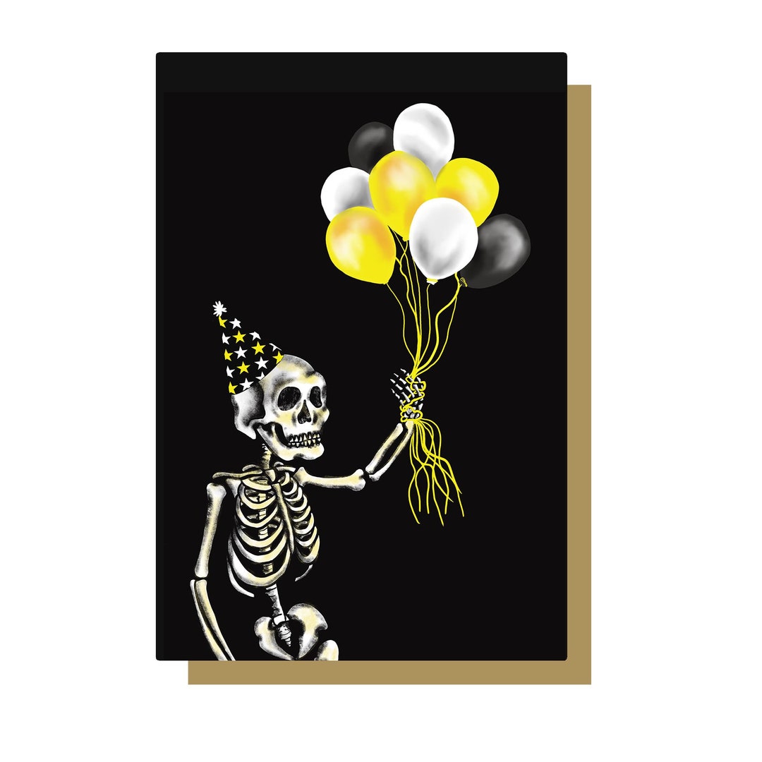 Balloon Skeleton Gothic Birthday Card: Emo Skull Art - Etsy