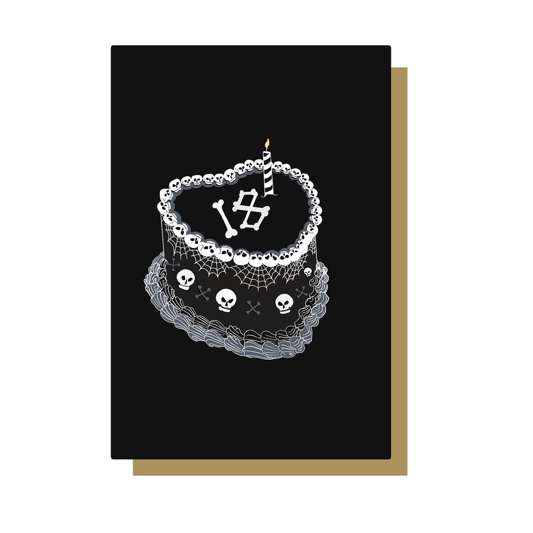 18th Gothic Birthday Cake Greetings Card - Happy Birthday, Gothic Card, Skull Card, Eighteen ...