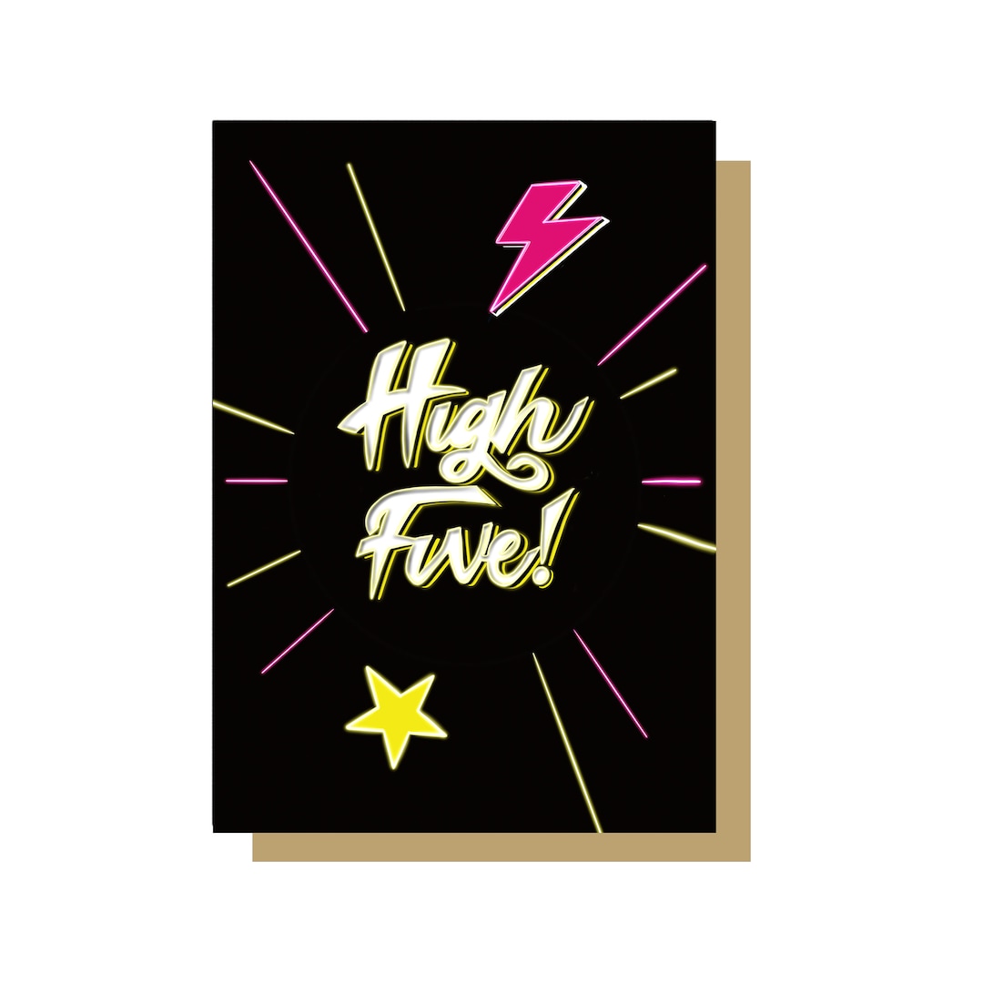 High Five Neon Celebration Card - Etsy