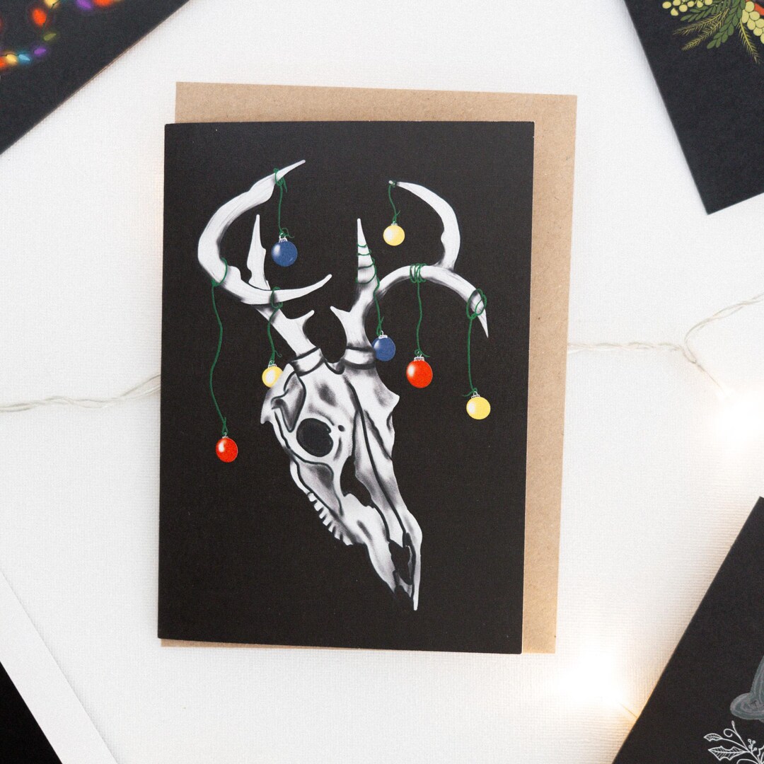 Gothic Deer Skull Christmas Card: Alternative Yule Festive Card - Etsy