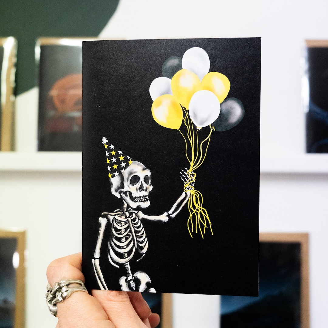 Balloon Skeleton Gothic Birthday Card: Emo Skull Art - Etsy Canada