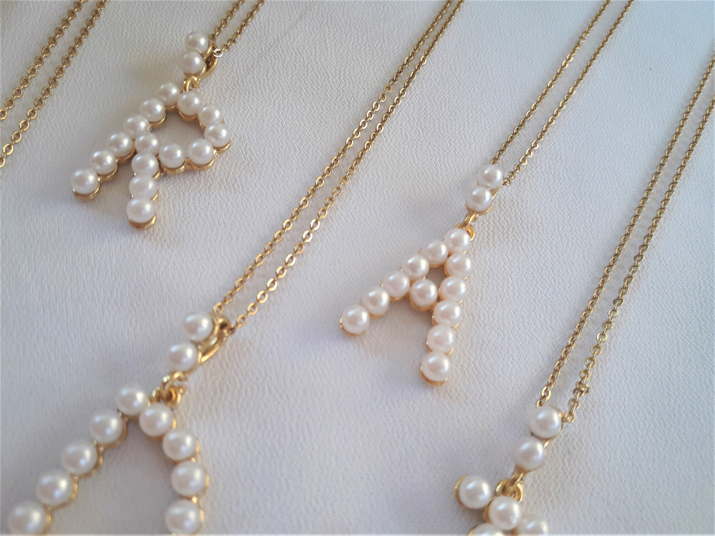 Pearl Initial Layering Necklace Large Initial Gold Necklace - Etsy UK