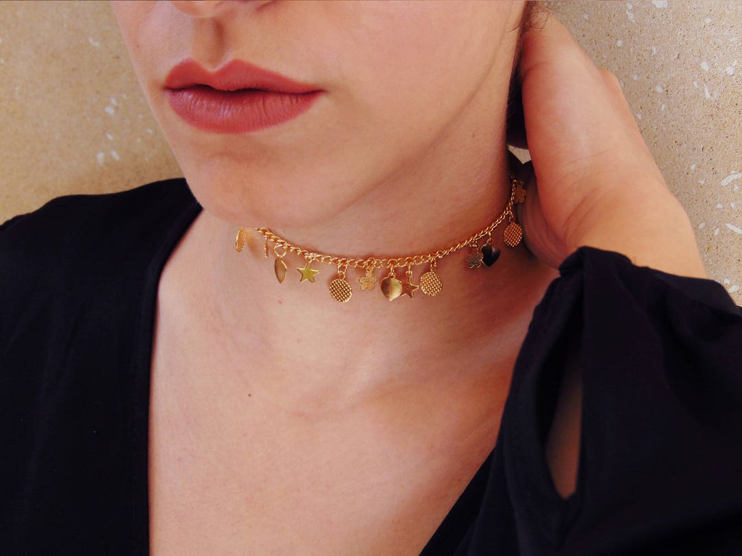 Dangle Star Choker Necklace, Dainty Heart Layered Necklace, One of a ...