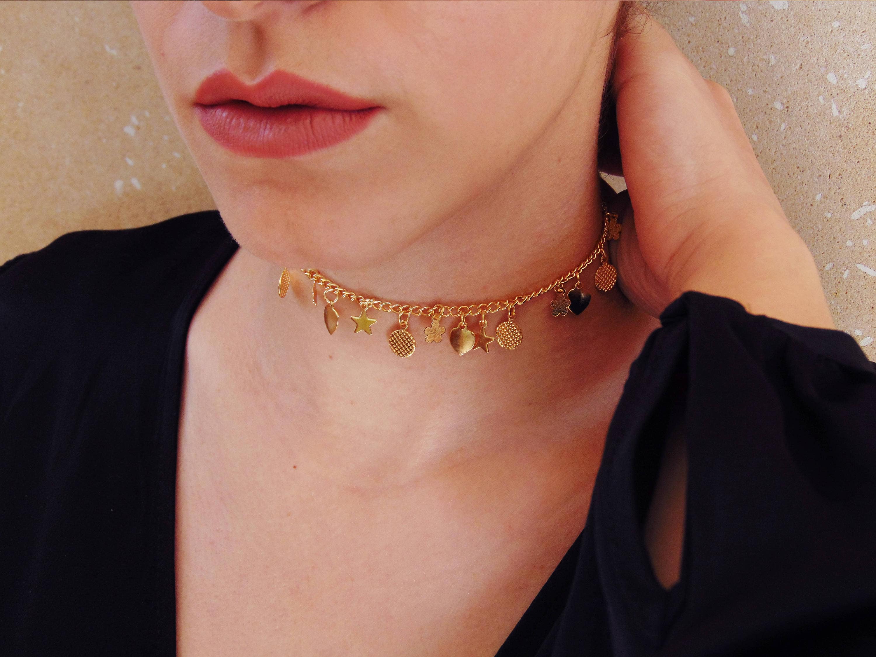 Dangle Star Choker Necklace Dainty Heart Layered Necklace - Etsy