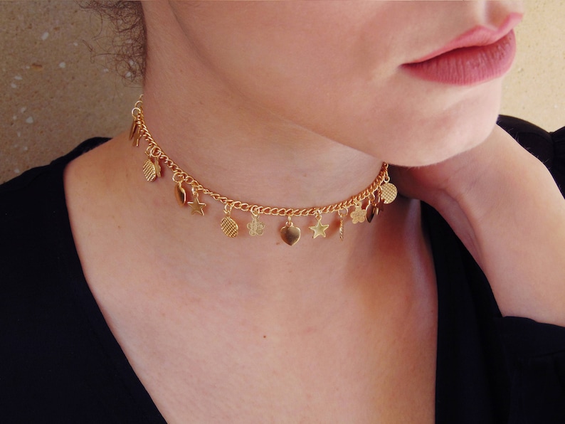 Dangle Star Choker Necklace Dainty Heart Layered Necklace - Etsy