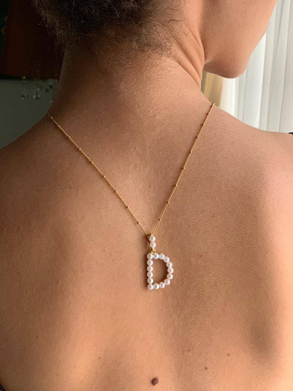 Pearl Initial Layering Necklace Large Initial Gold Necklace - Etsy UK