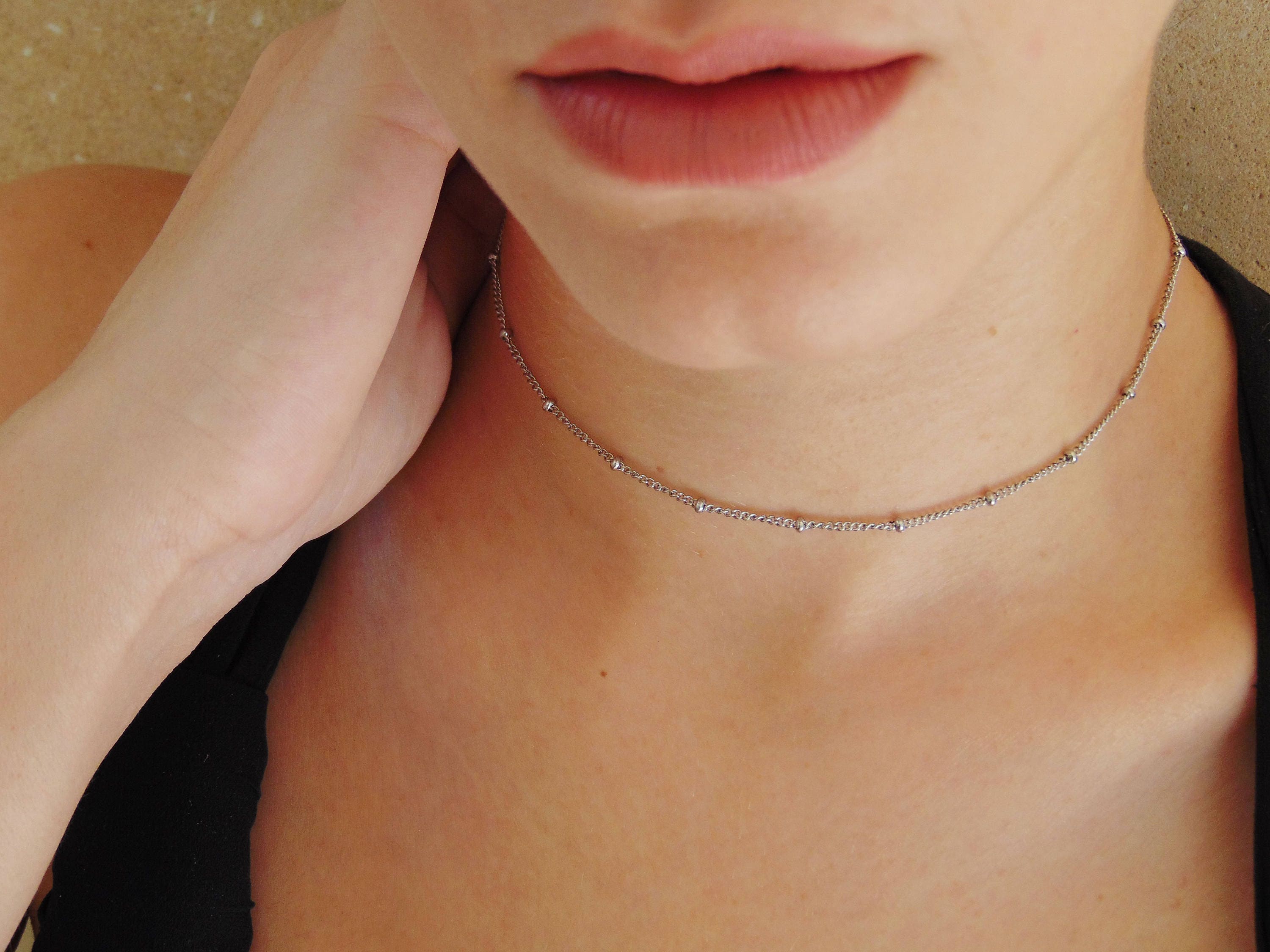 Silver Chain Choker Necklace, Dainty Minimal Layered Necklace, Everyday ...