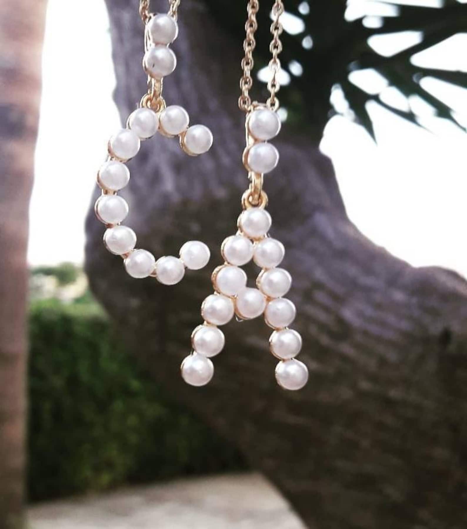 Pearl Initial Layering Necklace Large Initial Gold Necklace - Etsy UK