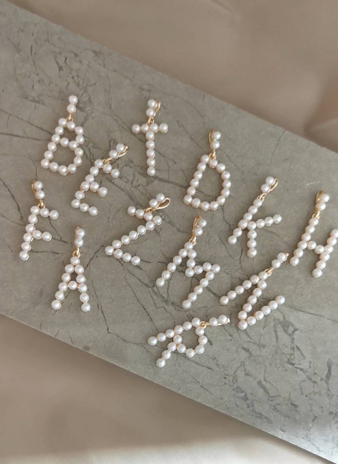 Pearl Initial Layering Necklace Large Initial Gold Necklace - Etsy UK