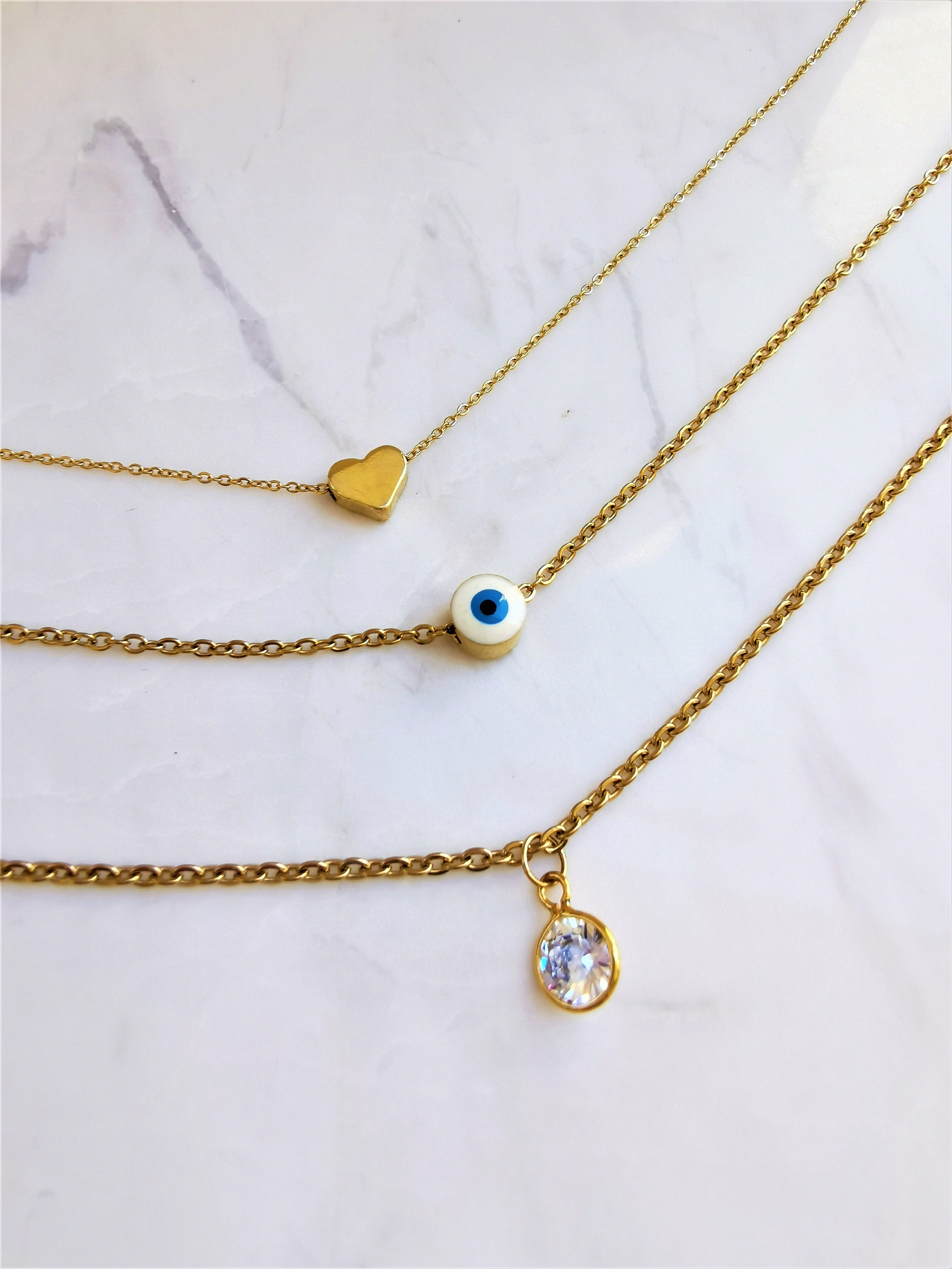 Petit collier de cœur en or, collier de protection des mauvais yeux ...