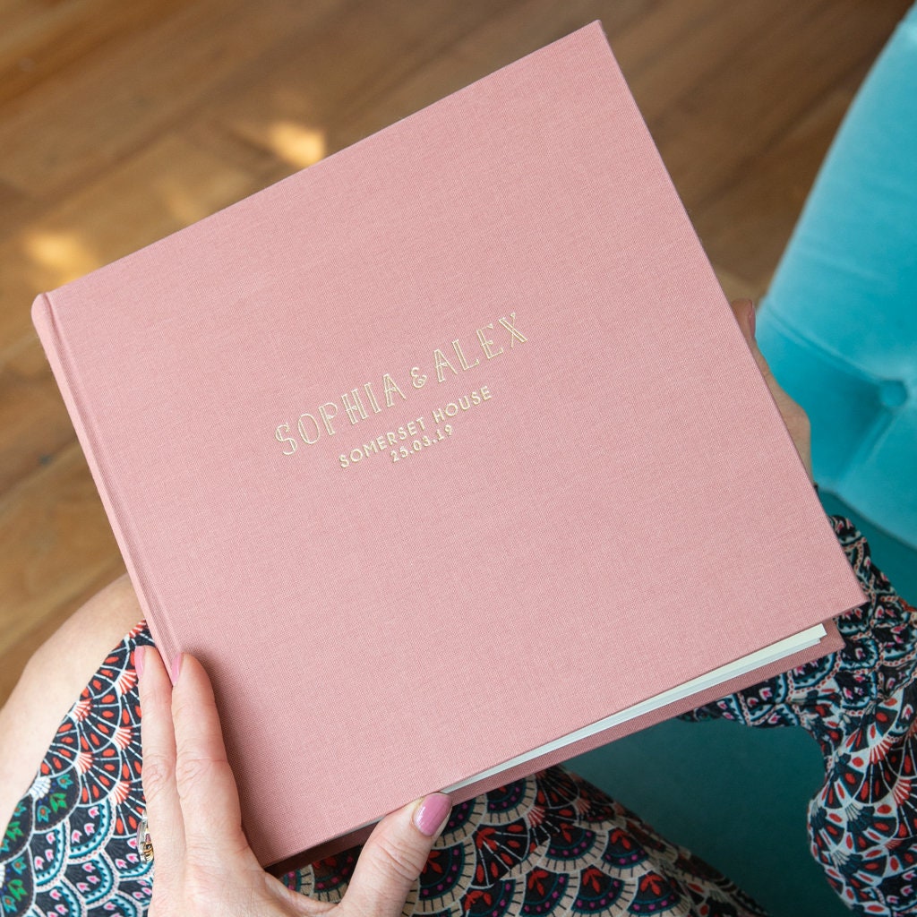 Large Wedding Guest Book Made From Linen With a Contemporary | Etsy UK