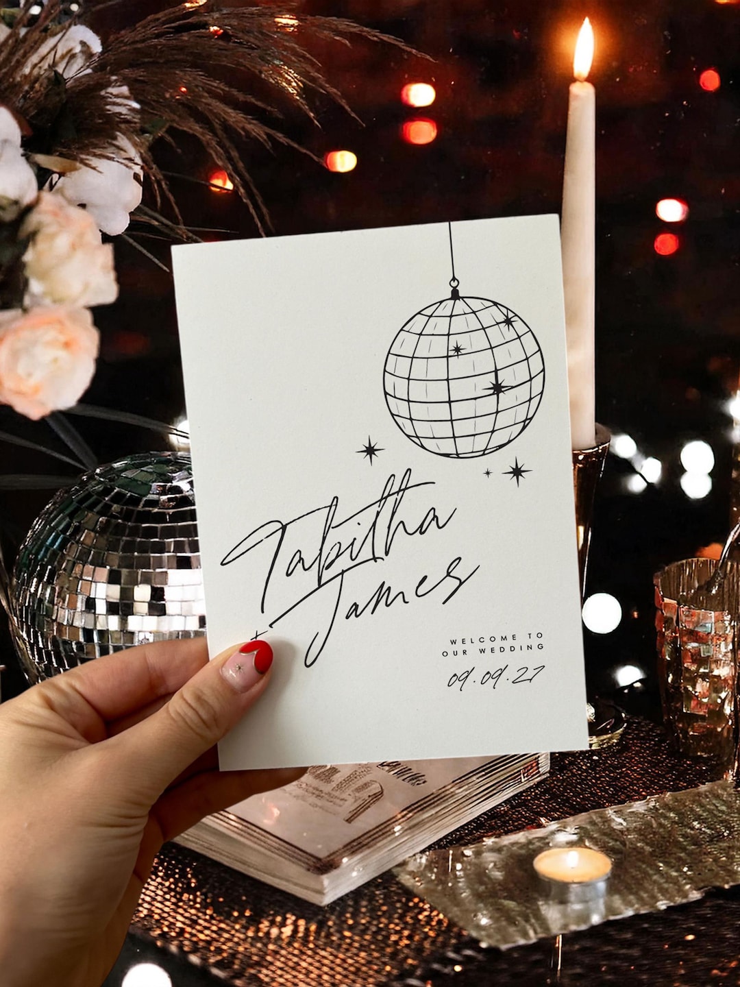 Groovy Disco Ball Wedding Invitation - Instant Canva Template - TABITHA ...