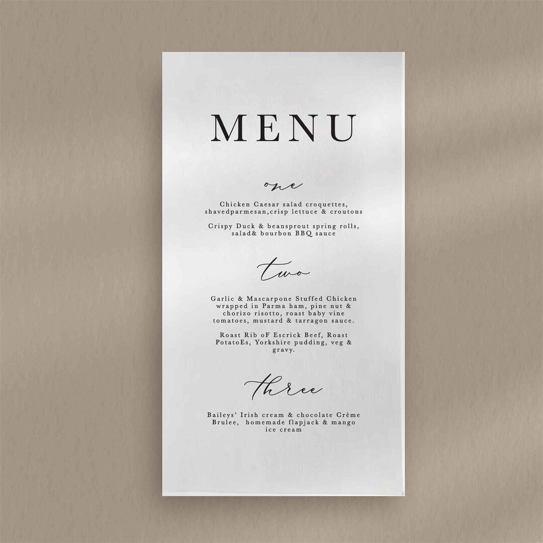 Minimal Wedding Menus Elegant & Modern Printed Menus Simple Design for Rustic or Classic ...