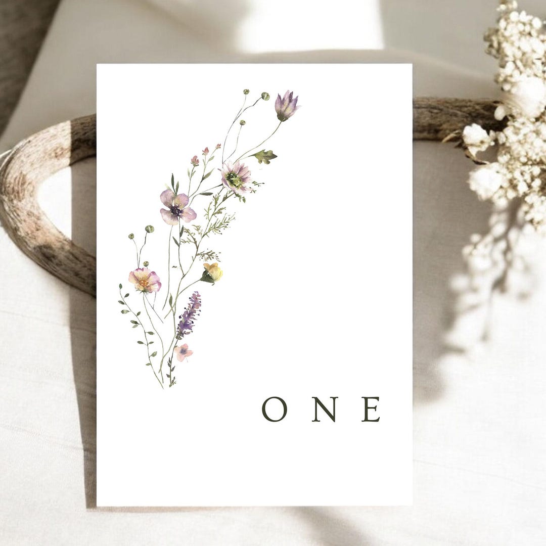 Meadow Flower Table Numbers | Botanical Wedding Decor | 5x7" Editable ...