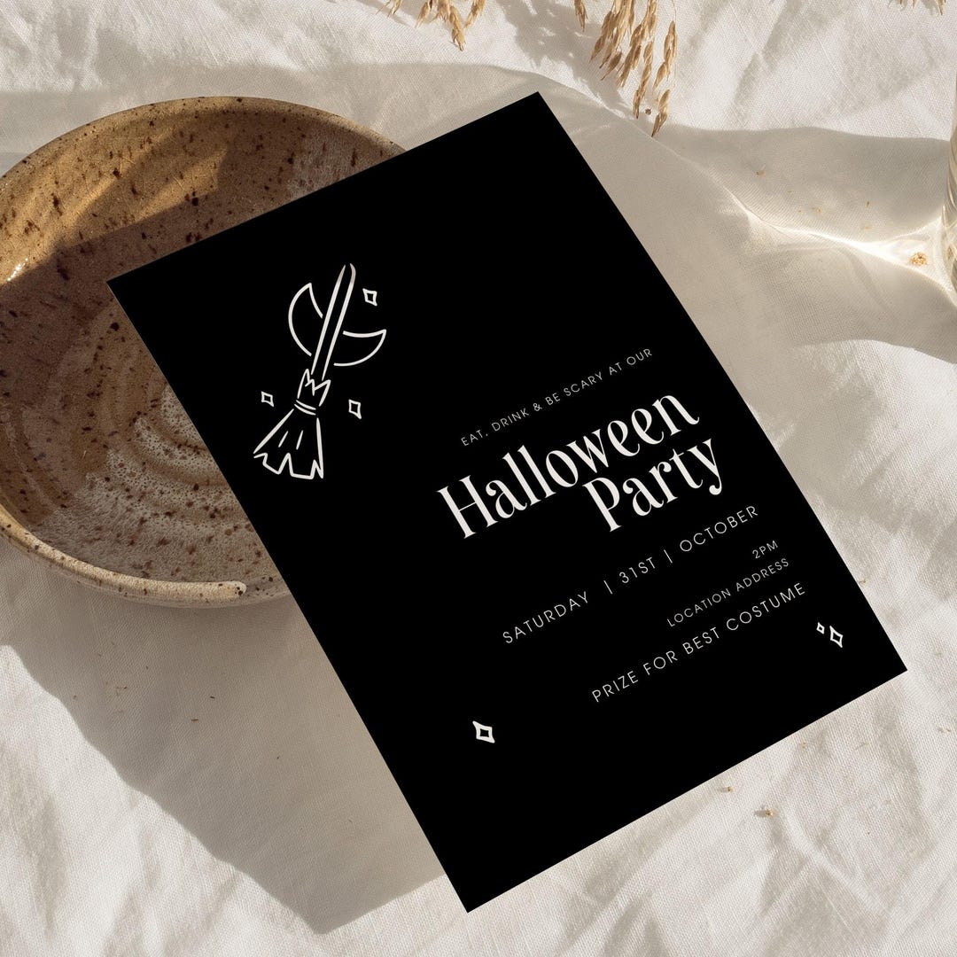 Witches Broom Bewitched Halloween Party Invitation - Editable 5x7 ...