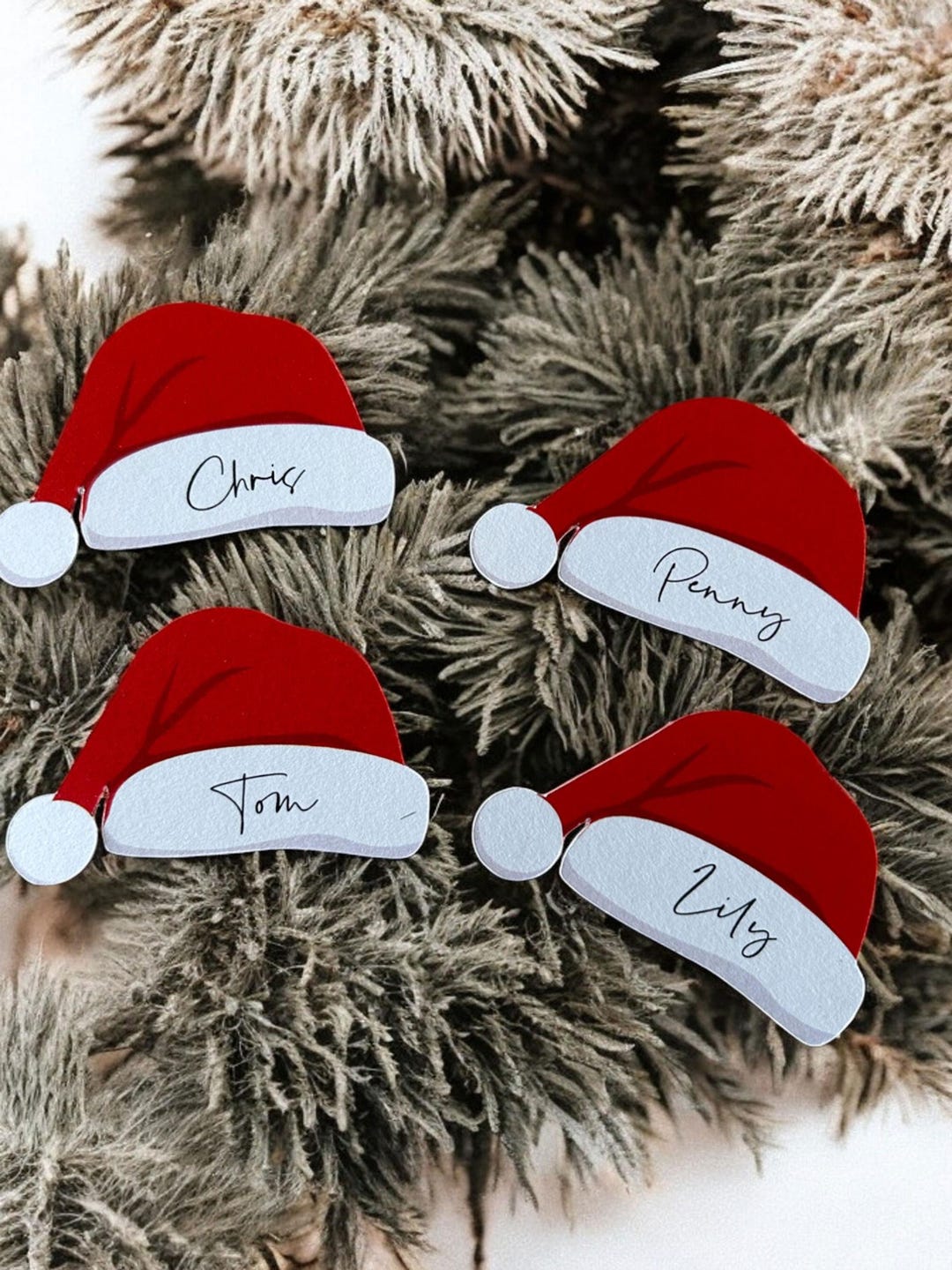 Santa Hat Place Cards Custom Name Tags for Festive Table Decor ...