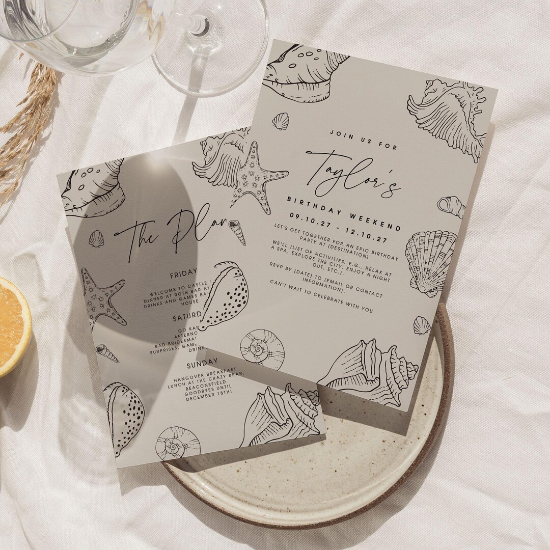 Beach Shells Birthday Invite & Itinerary 'taylor' | Editable ...