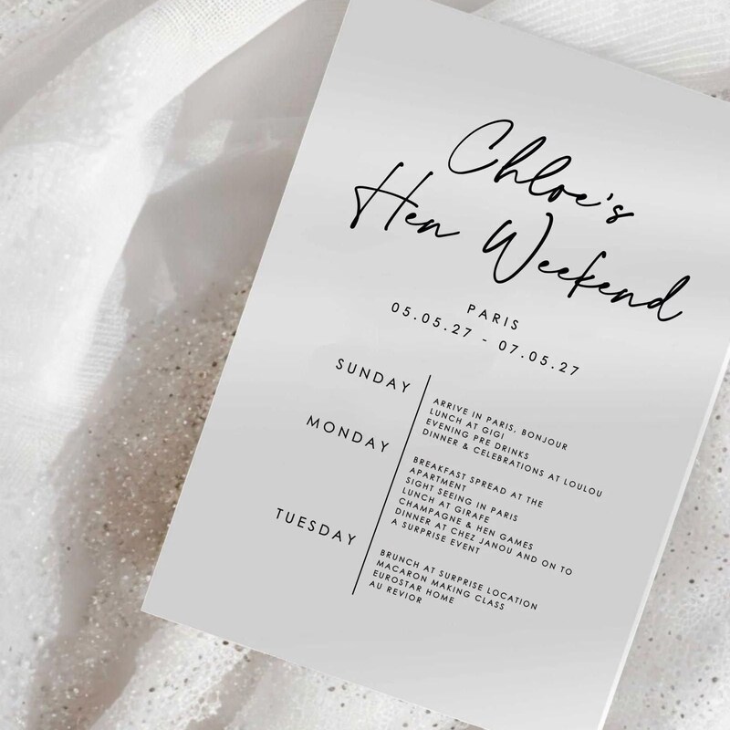 Hen Party Itenary Cards - Etsy