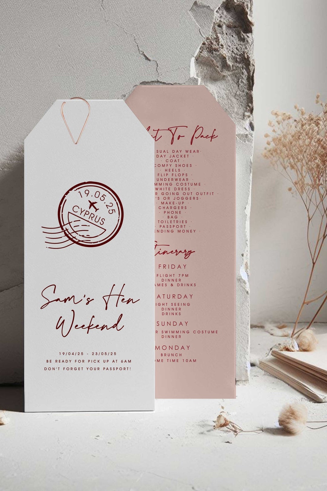 Hen Do Invitation, Abroad Hen Party, Itinerary Cards - Etsy